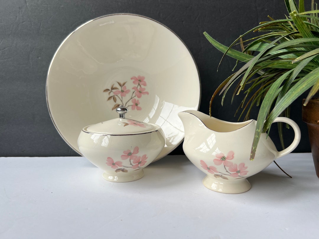 Edwin Knowles Sugar Creamer Set Pink Dogwood Pattern Cream Pitcher ...