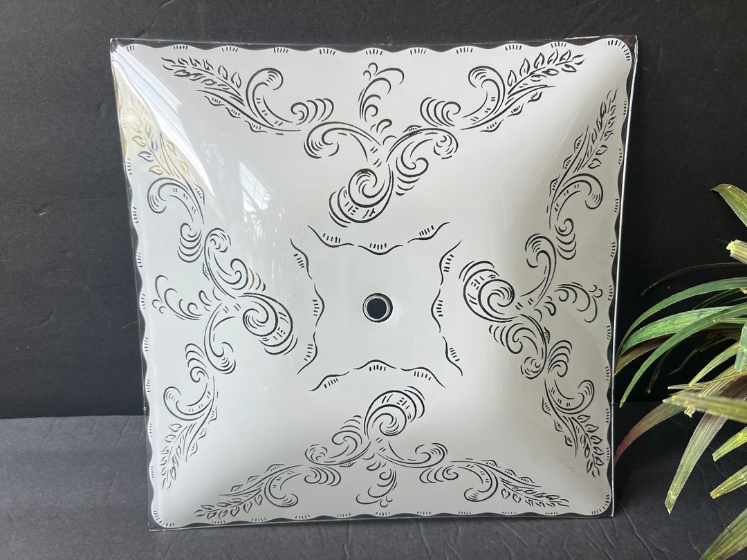 Mid Century Ceiling Light Shade Square - Retro White Frosted Glass With ...