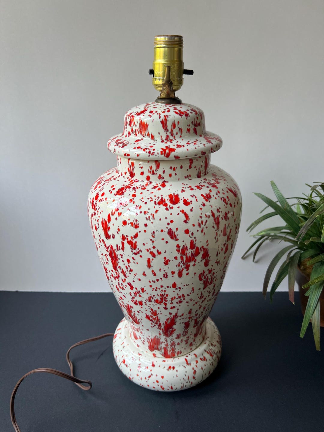 Retro Ceramic Splatter Glaze Lamp Hand Painted Red Lava Drip Glaze ...
