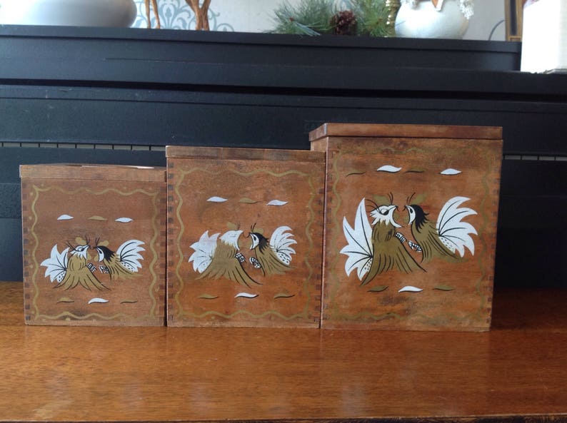 Vintage Chicken Canisters Wood Storage Container Vintage | Etsy