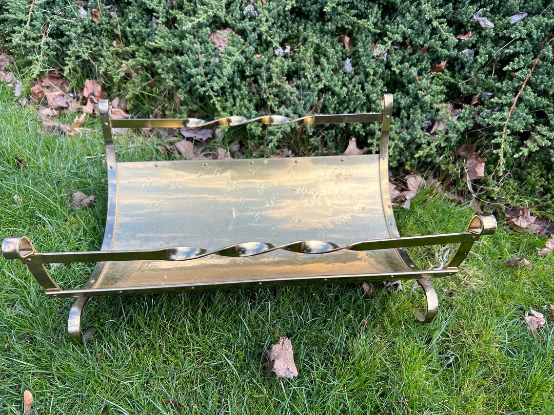 Brass Fireplace Log Holder Vintage Hearth Accessory Wood Storage ...