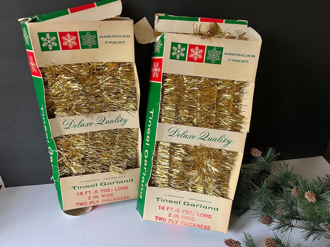 Gold Tinsel Garland NOS Tree Gold Rope Garland 12 Yards in 2 Packages ...