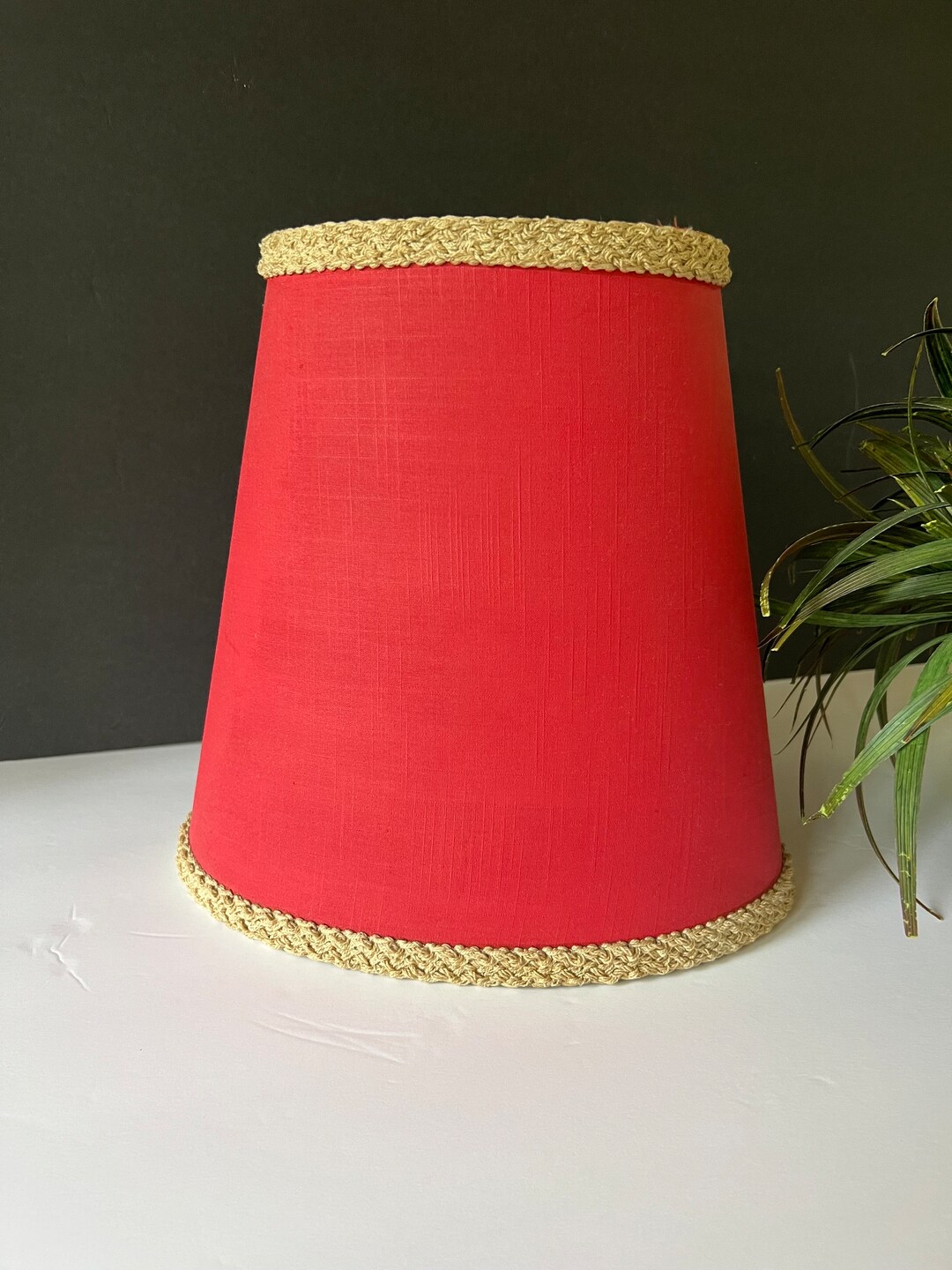 Red Linen Oval Lamp Shade Vintage Accent Lighting Decorative Lamp Shade ...