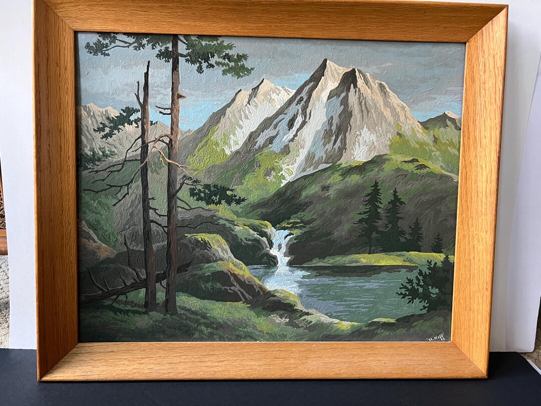 Mountains PBN Vintage Completed Framed Landscape Snowy Mountains and ...