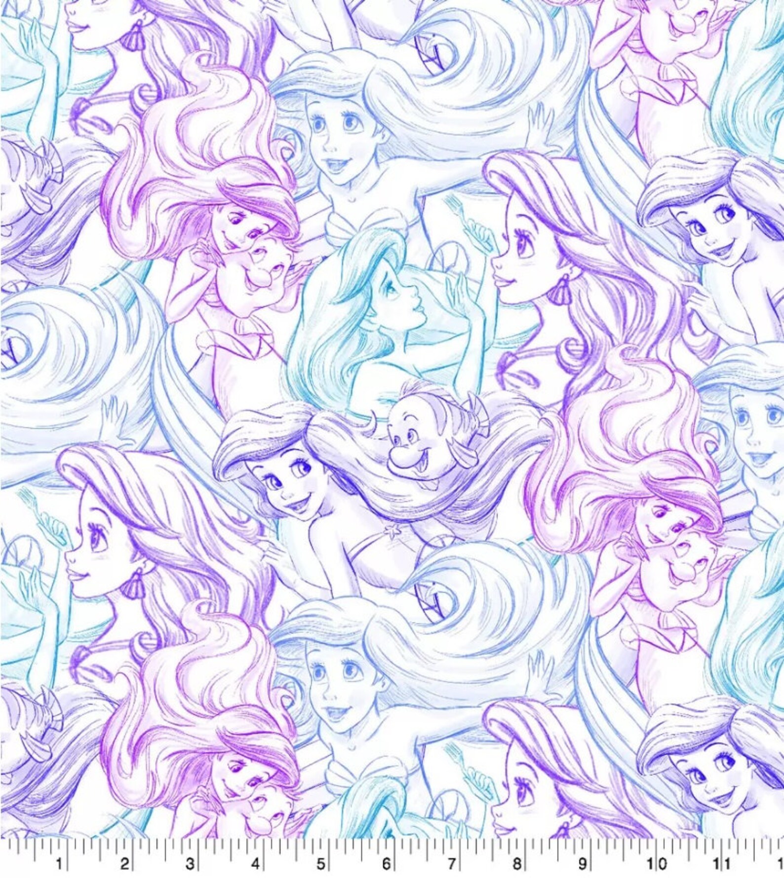 Purple & Teal Ariel Fabric, Princess Ariel Fabric, Disney Fabric, Ariel ...