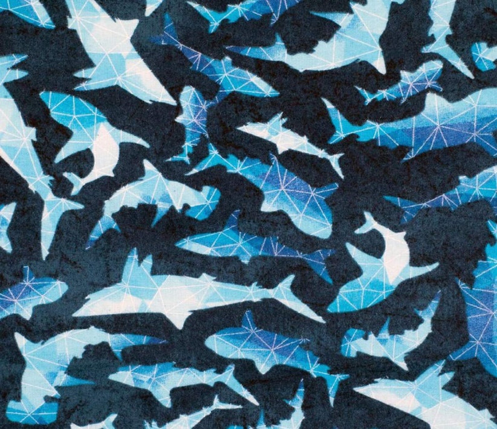 Swimming Sharks Fabric Lightweight Flannel Sharks on Blue | Etsy