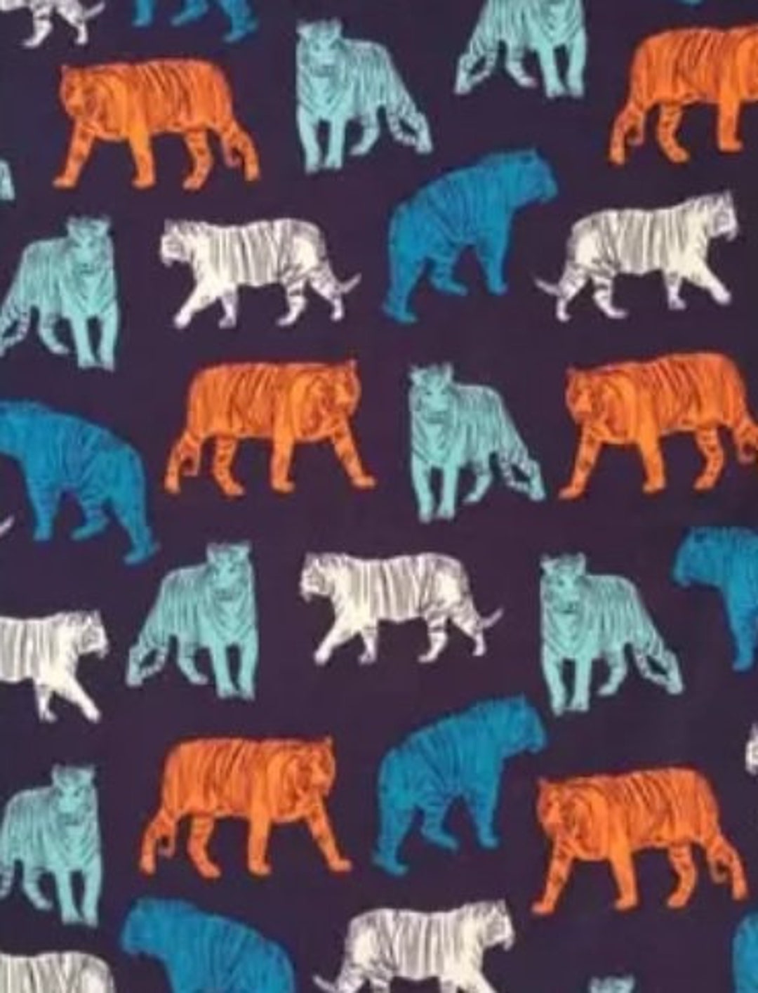 Blue, Orange, Aqua, & White Tiger Fabric, Tiger Cotton, Tigers Fabric ...