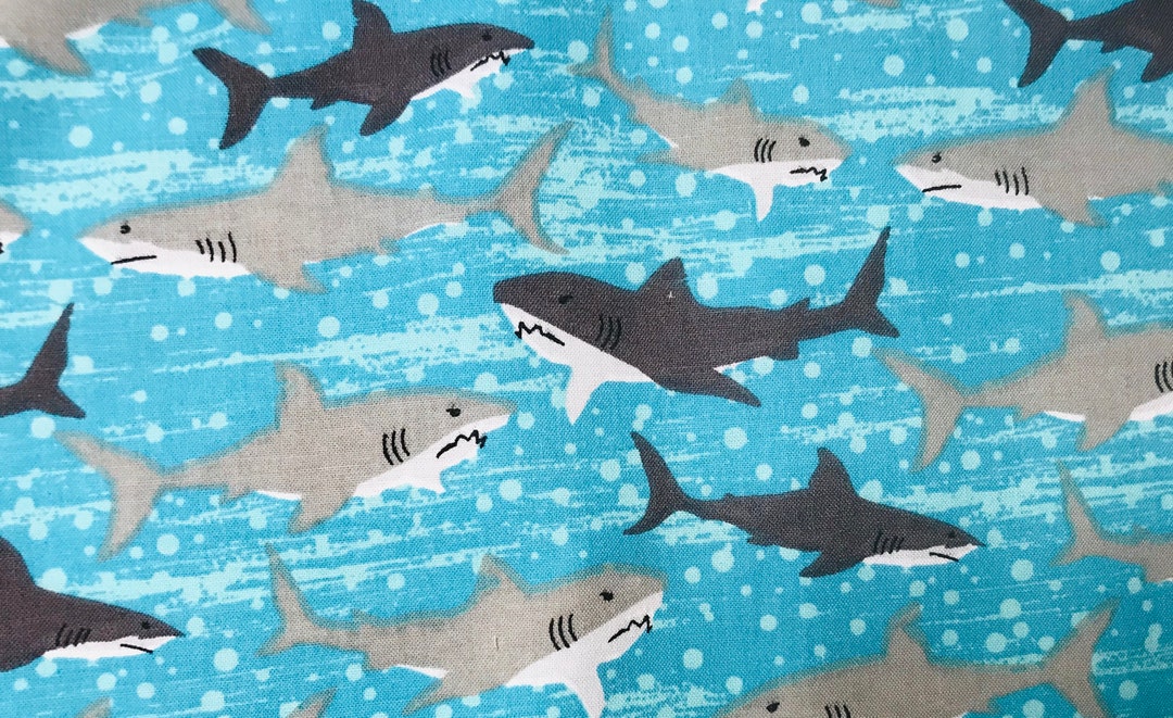 Hungry Sharks Fabric Blue & Gray Shark Fabric Shark Quilting - Etsy