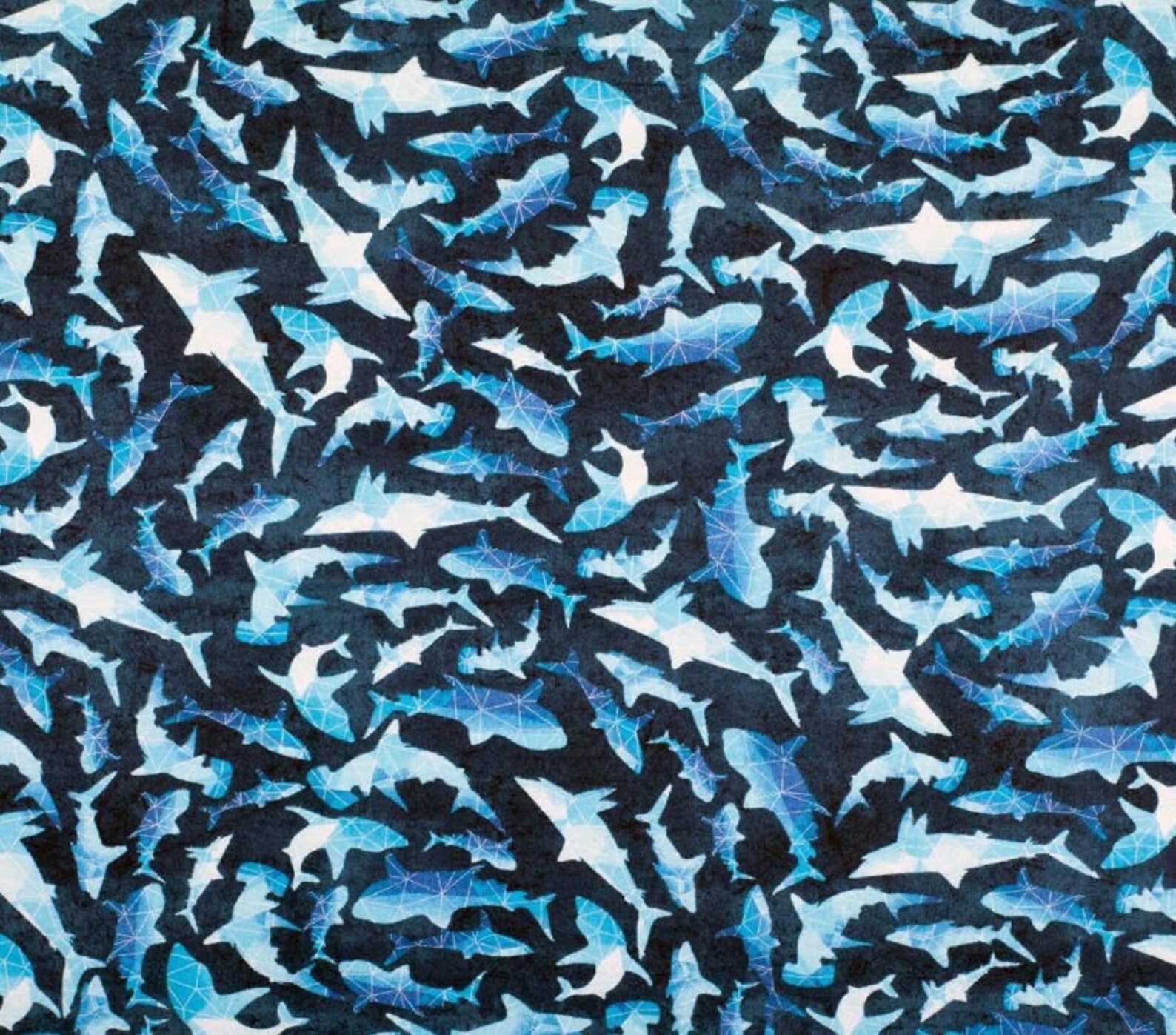 Swimming Sharks Fabric Lightweight Flannel Sharks on Blue | Etsy
