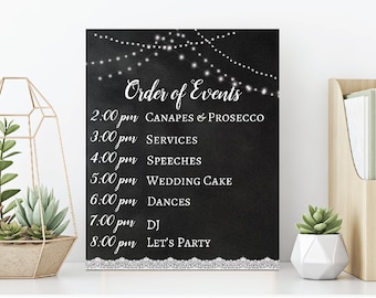 Chalkboard Order of Events Editable Wedding Sign Rustic - Etsy