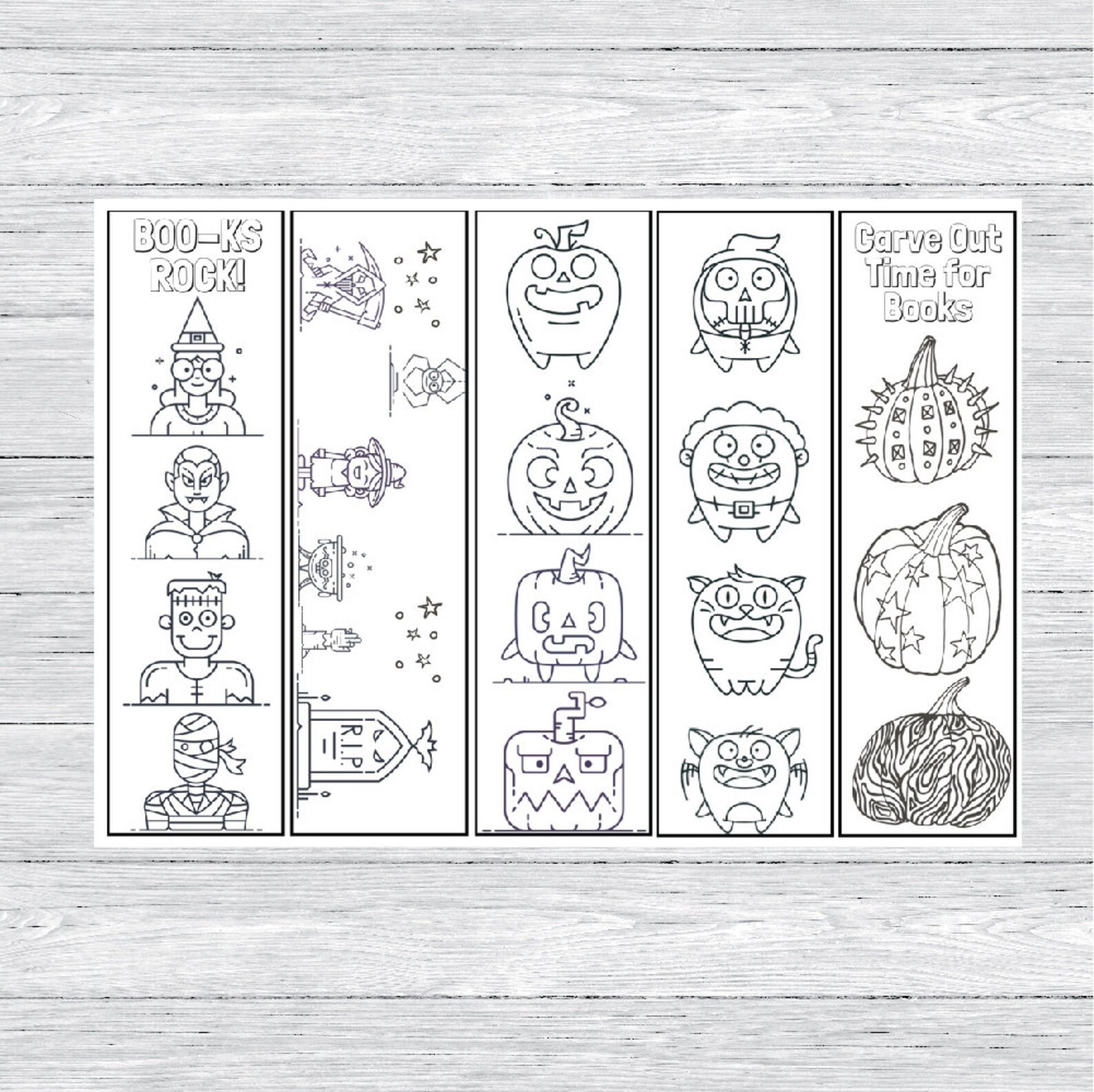 Halloween Bookmark Coloring Bookmark Halloween Coloring | Etsy