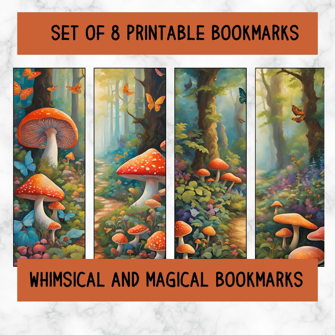 Printable Whimsical Bookmarks, Mushroom Bookmarks, Butterfly Bookmarks ...