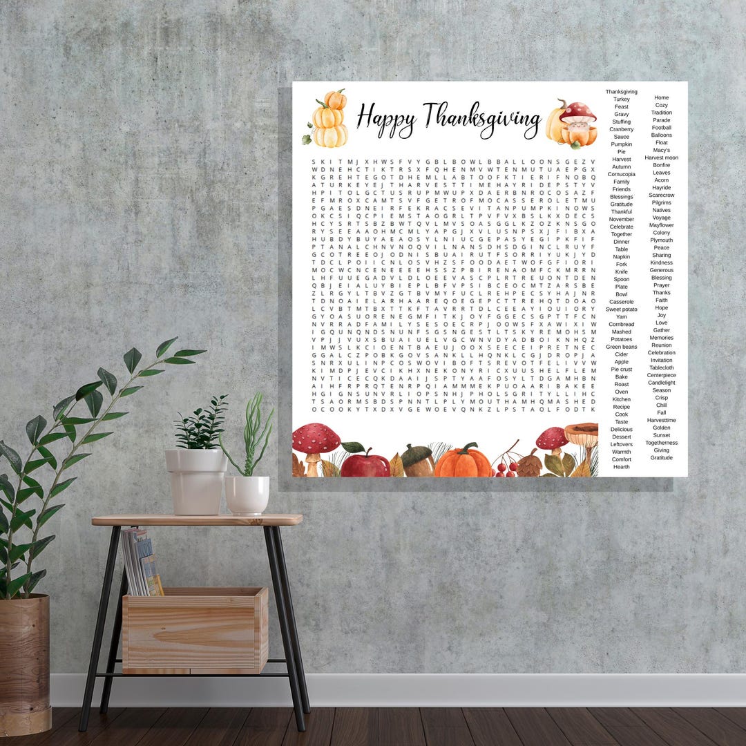 Extra Large Thanksgiving Word Search Printable, Holiday Party Game ...
