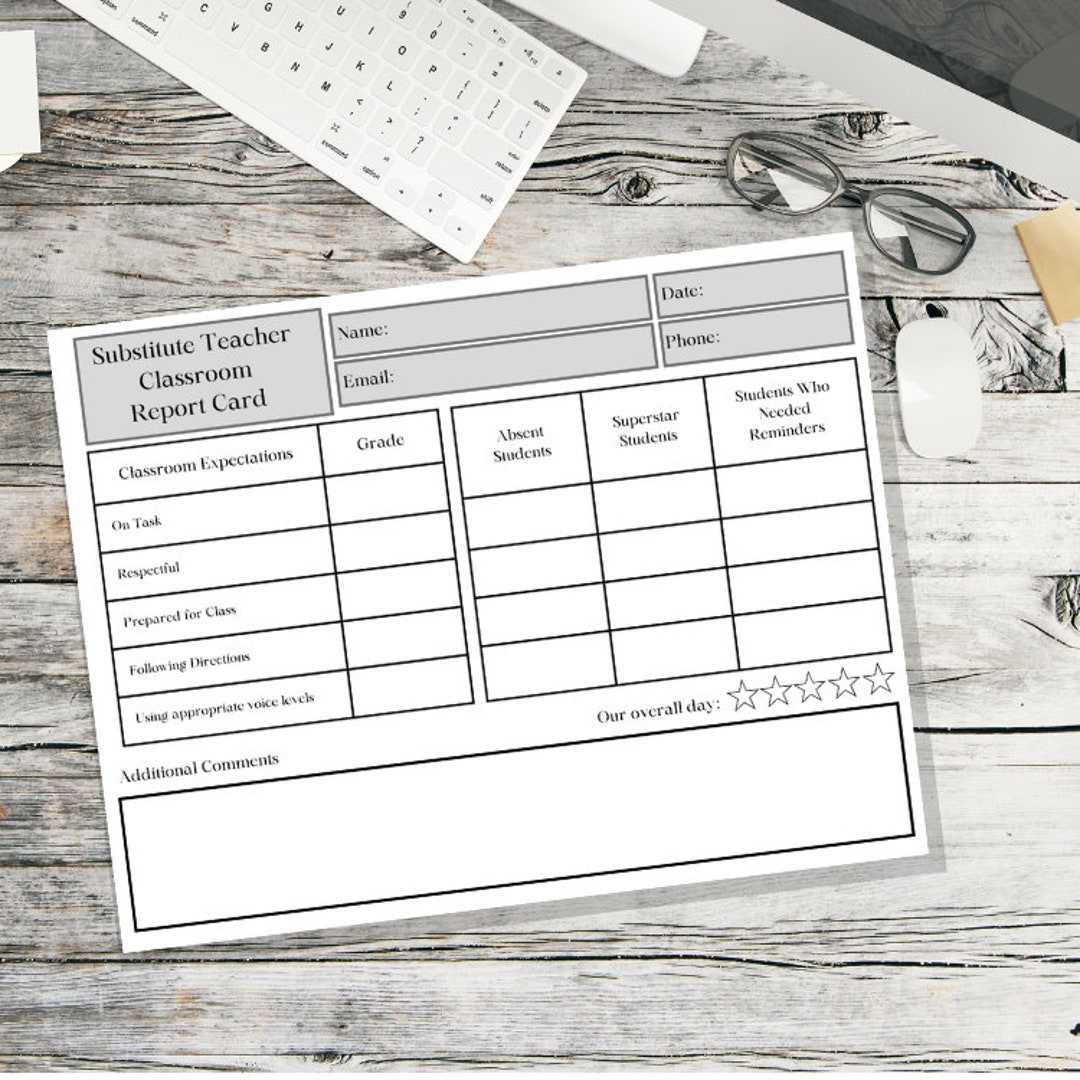 Substitute Teacher Classroom Report Card, While You Were Away, While ...