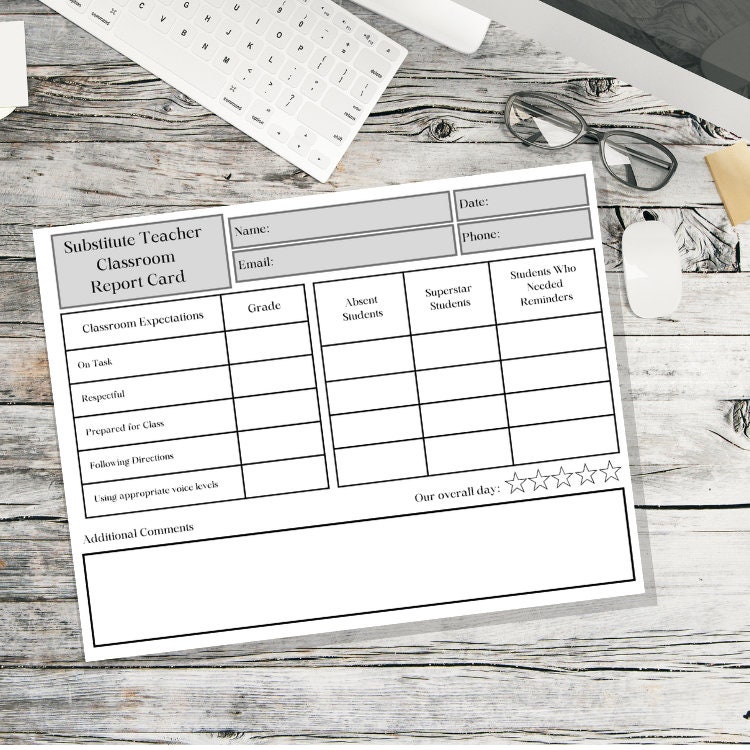 Substitute Teacher Classroom Report Card, While You Were Away, While ...
