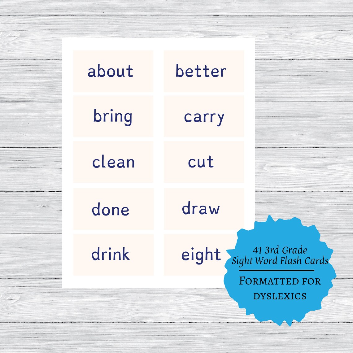 41 Printable Pre-primer Sight Word Dyslexia Flash Cards - Etsy