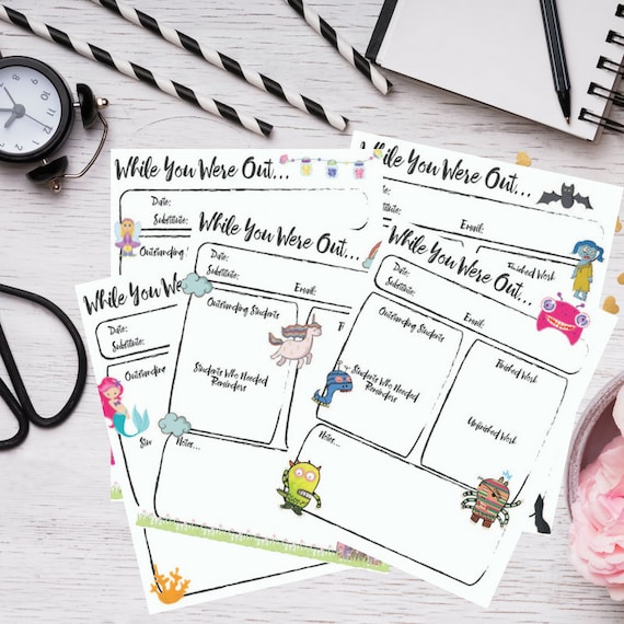 Stationery Sub Teacher Substitute Note While You Were Out Editable ...