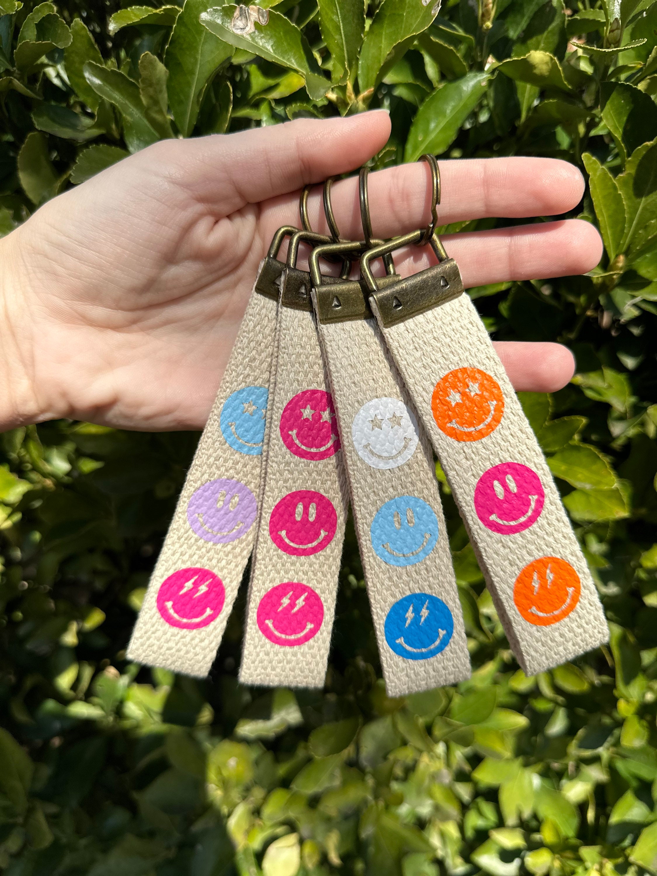 Smiley Face Keychain Wristlet Filled in Smiley Faces / Key Fob / Smiley ...