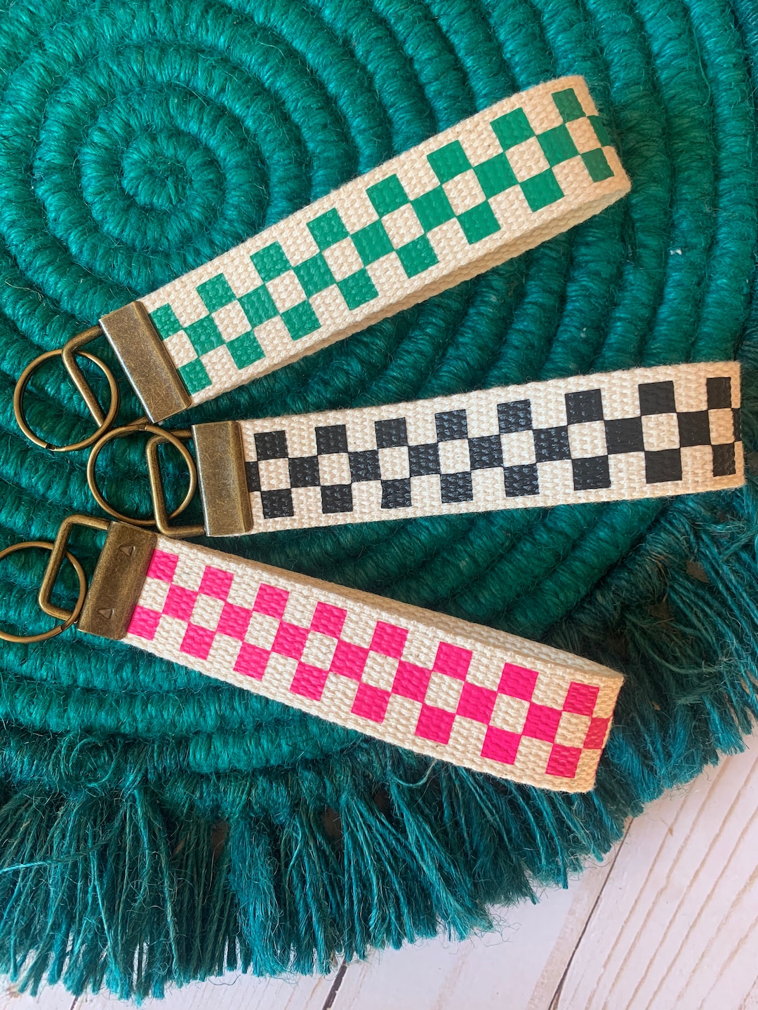Checkerboard Pattern Keychain Wristlet / Key Fob / Checker Print ...