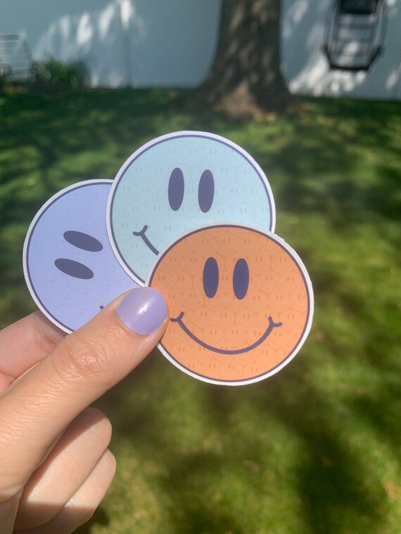 Smiley Face Sticker Purple Orange Green / Smile Sticker / | Etsy