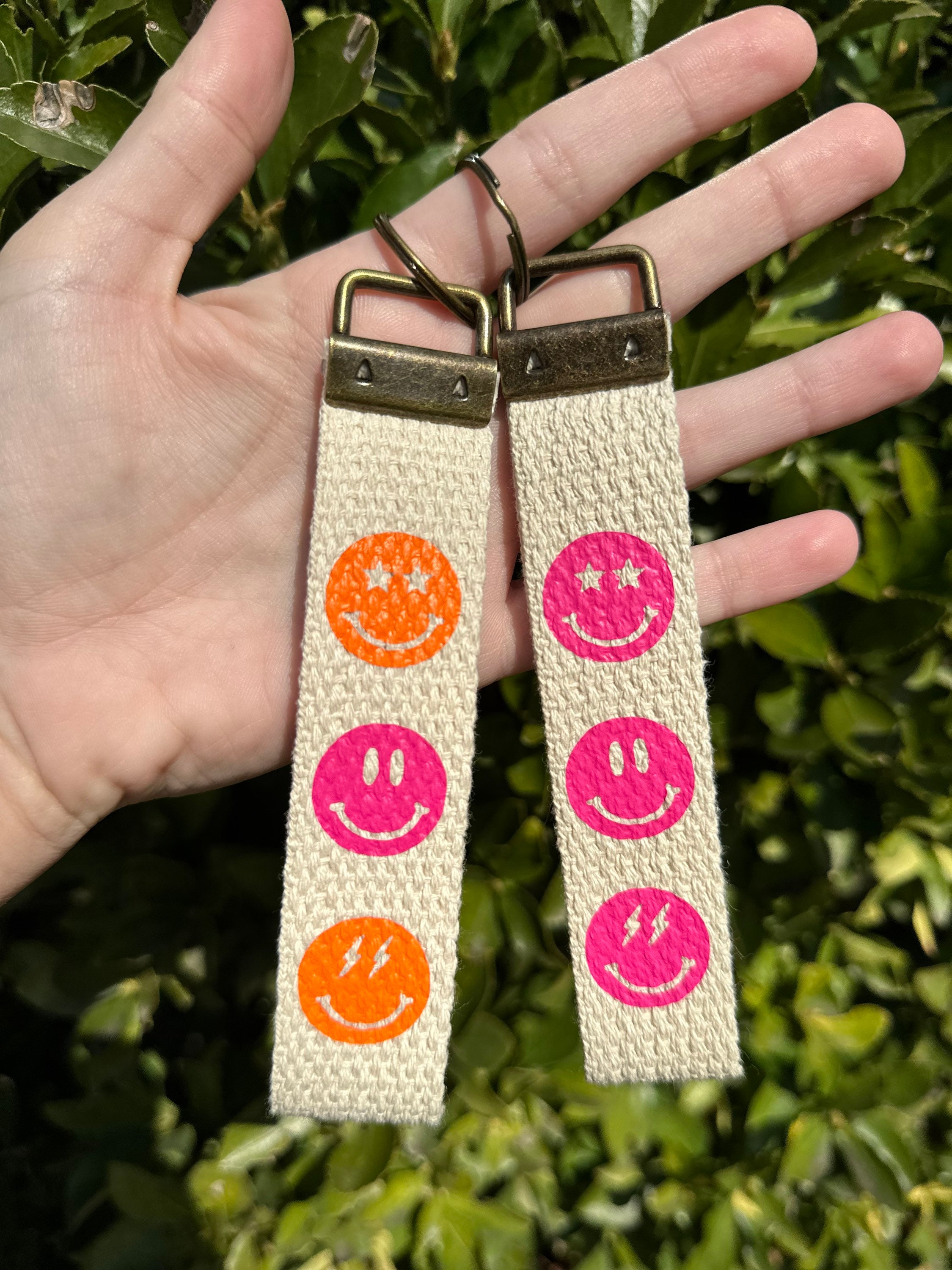 Smiley Face Keychain Wristlet Filled in Smiley Faces / Key Fob / Smiley ...