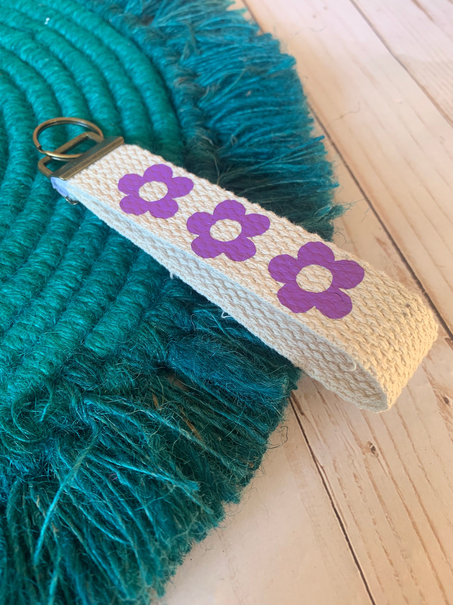 Retro Flower Smiley Face Keychain Wristlet / Key Fob/ Smiley - Etsy