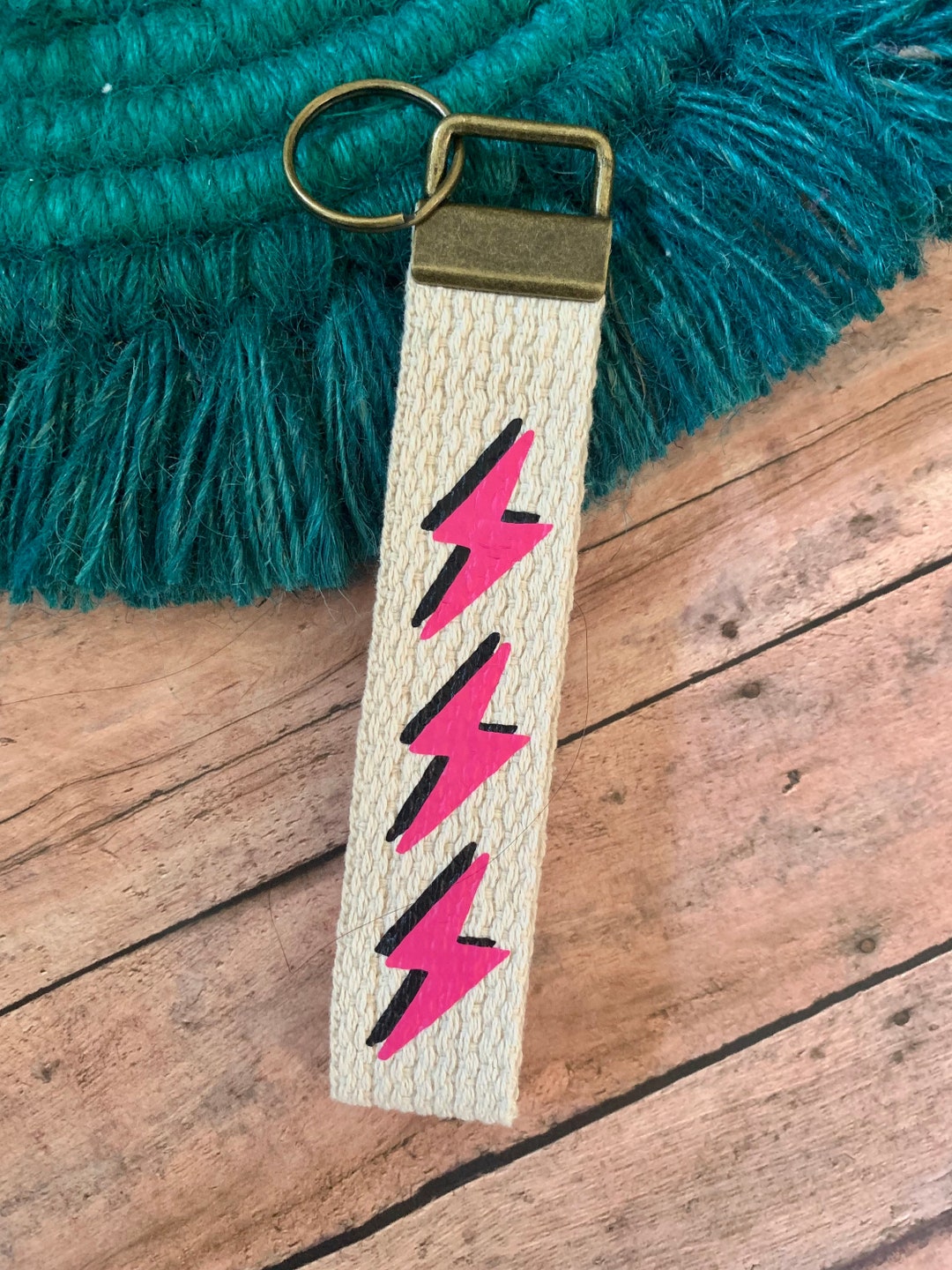Lightning Bolt Custom Keychain Wristlet / Key Fob Keychain Lanyard ...