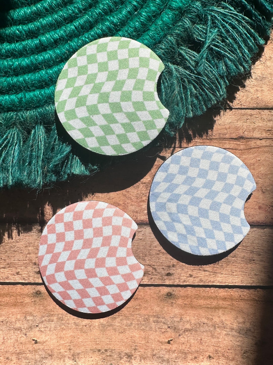 Car Coasters - Wavy Checkerboard Pattern Purple, Green, Pink - Etsy
