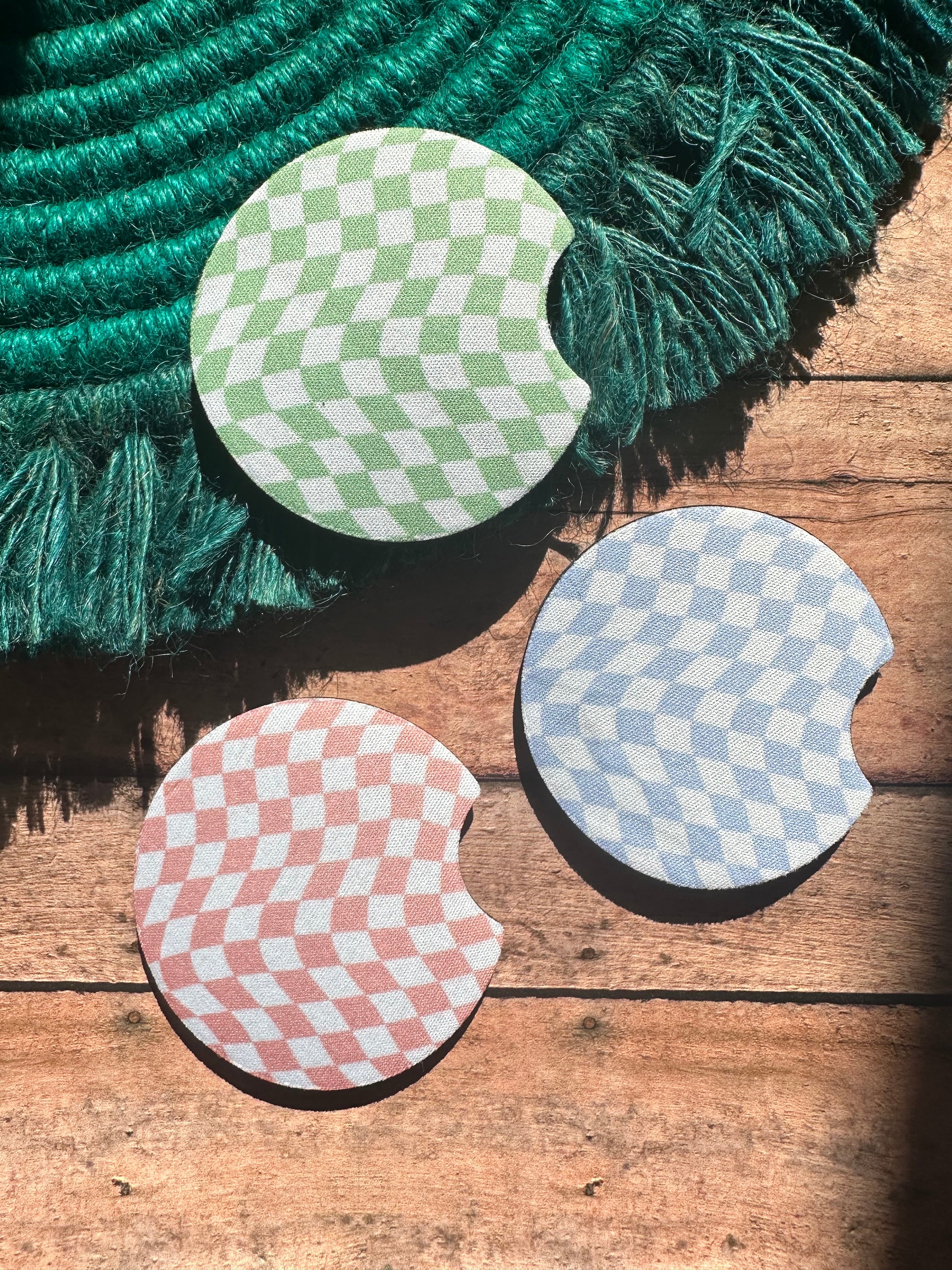 Car Coasters - Wavy Checkerboard Pattern Purple, Green, Pink - Etsy
