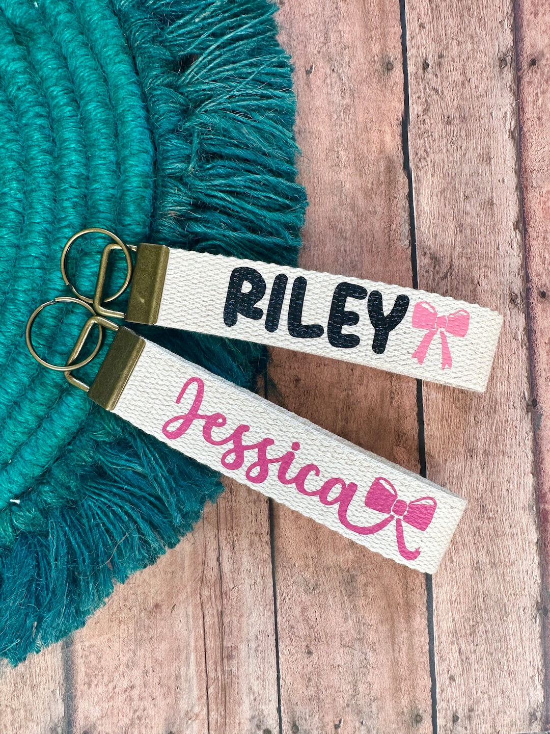 Bow Ribbon Custom Name Keychain Wristlet / Key Fob Keychain Lanyard ...