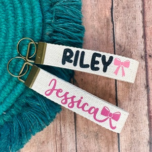 Bow Ribbon Custom Name Keychain Wristlet / Key Fob Keychain Lanyard ...