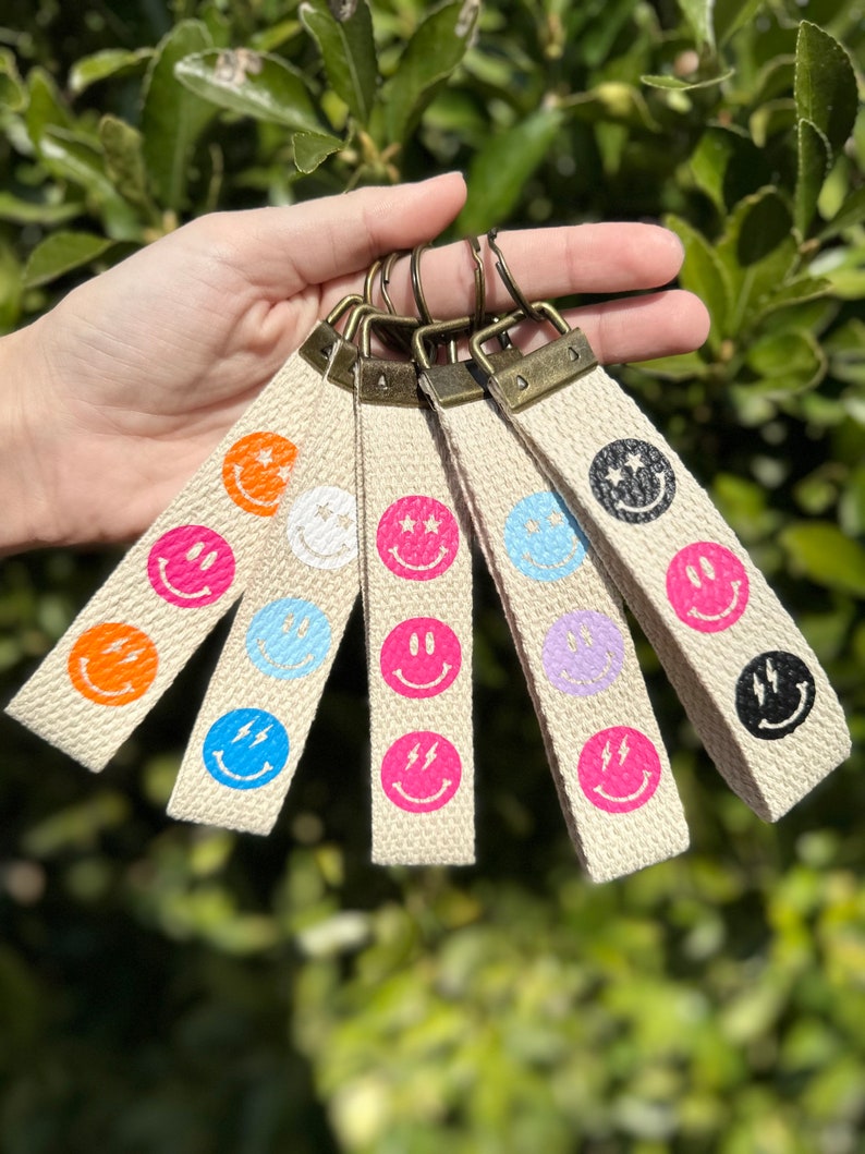 Smiley Face Keychain Wristlet Filled in Smiley Faces / Key Fob / Smiley ...