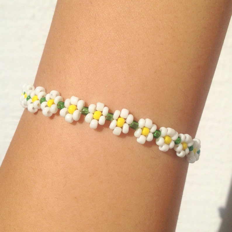 Daisy Bracelet White Daisy Flower Bracelet Seed Bead Flower Etsy