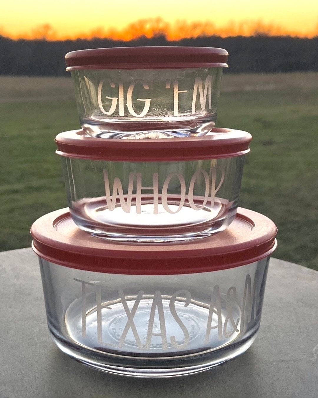 Texas A&M 6 Piece Etched Glass Food Storage Container Set ~ Gig ‘em ...