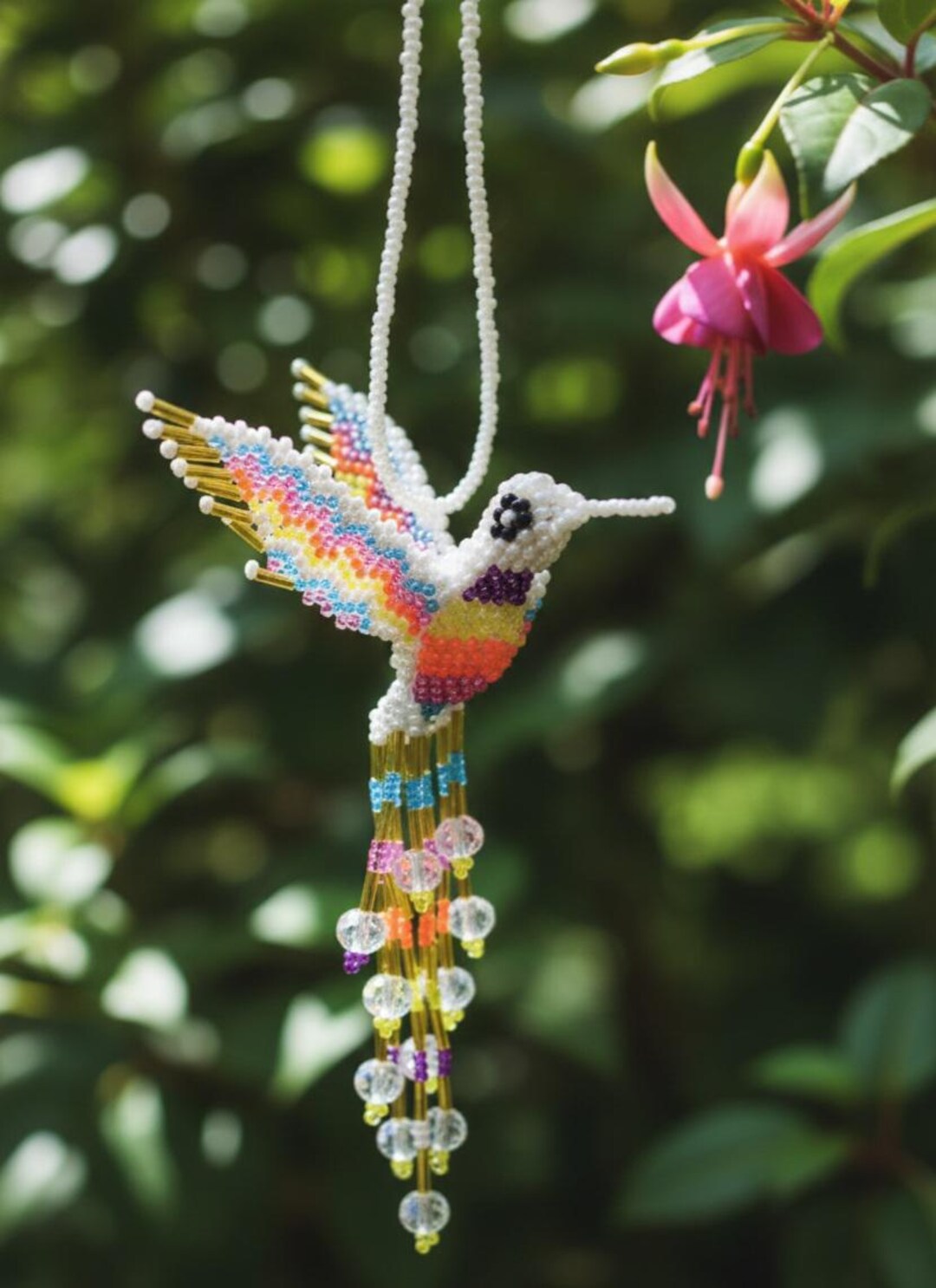 Guatemalan Beaded Hummingbird Ornament, Handmade Multicolor Seed Bead ...