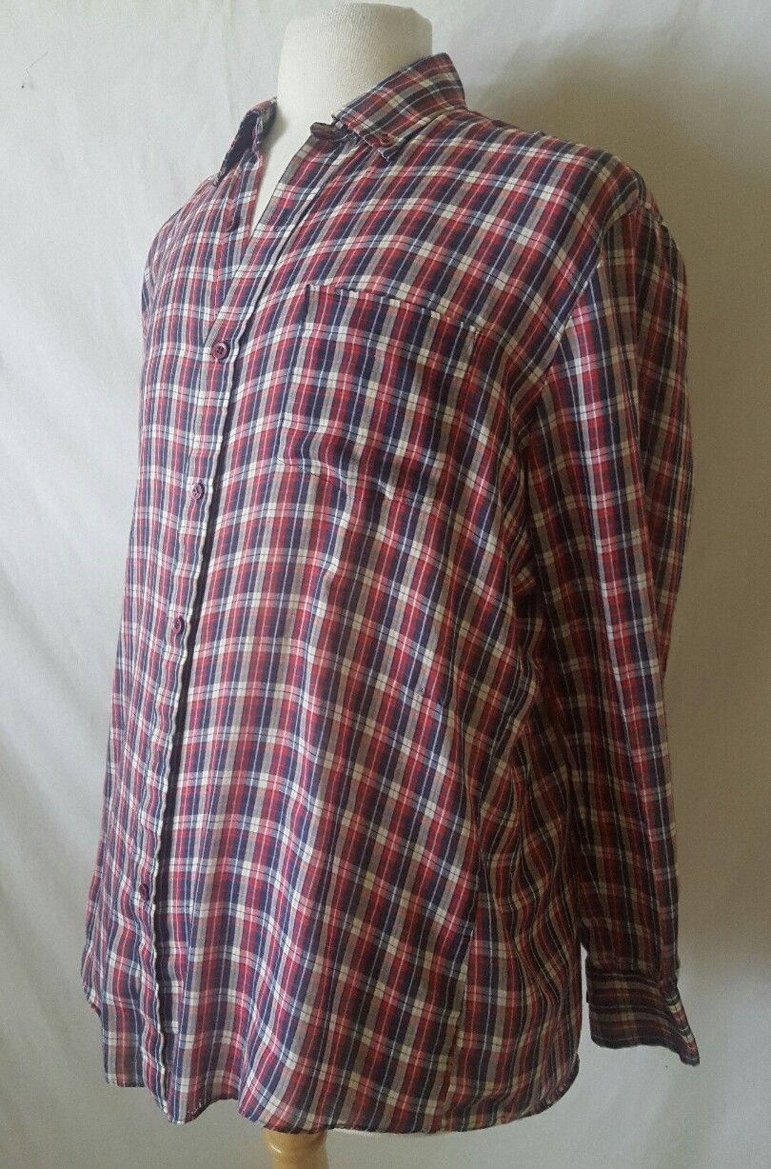 1970s Men's Plaid Shirt Vintage 70's Checkered Shirt Large Poly/cotton ...