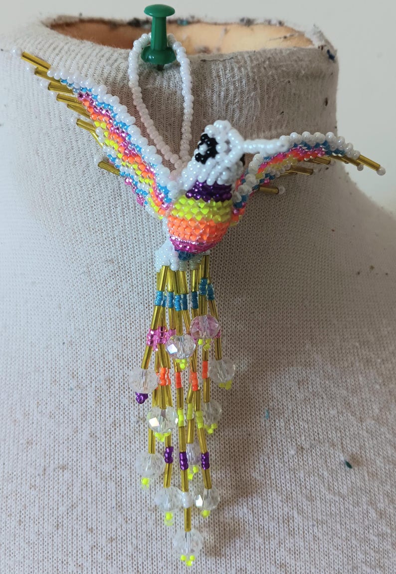 Guatemalan Beaded Hummingbird Ornament, Handmade Seed Bead Hummingbird ...