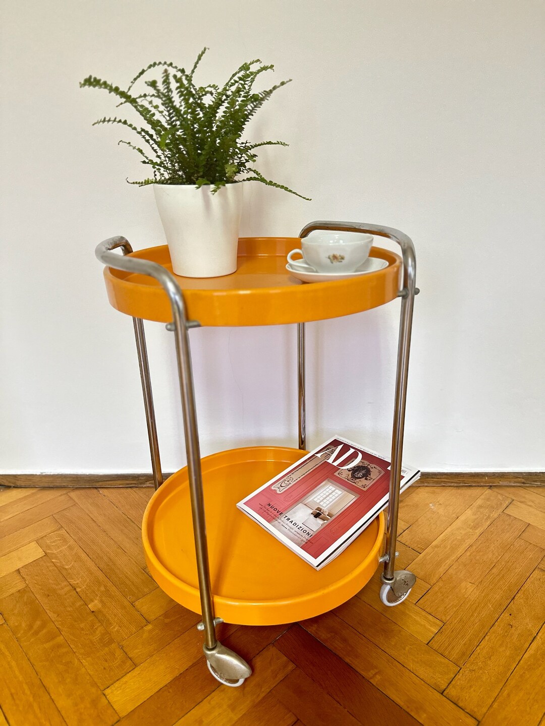 Vintage Orange Trolley Bar/ Side Table Bar/ Bartender Trolley/ Retro ...