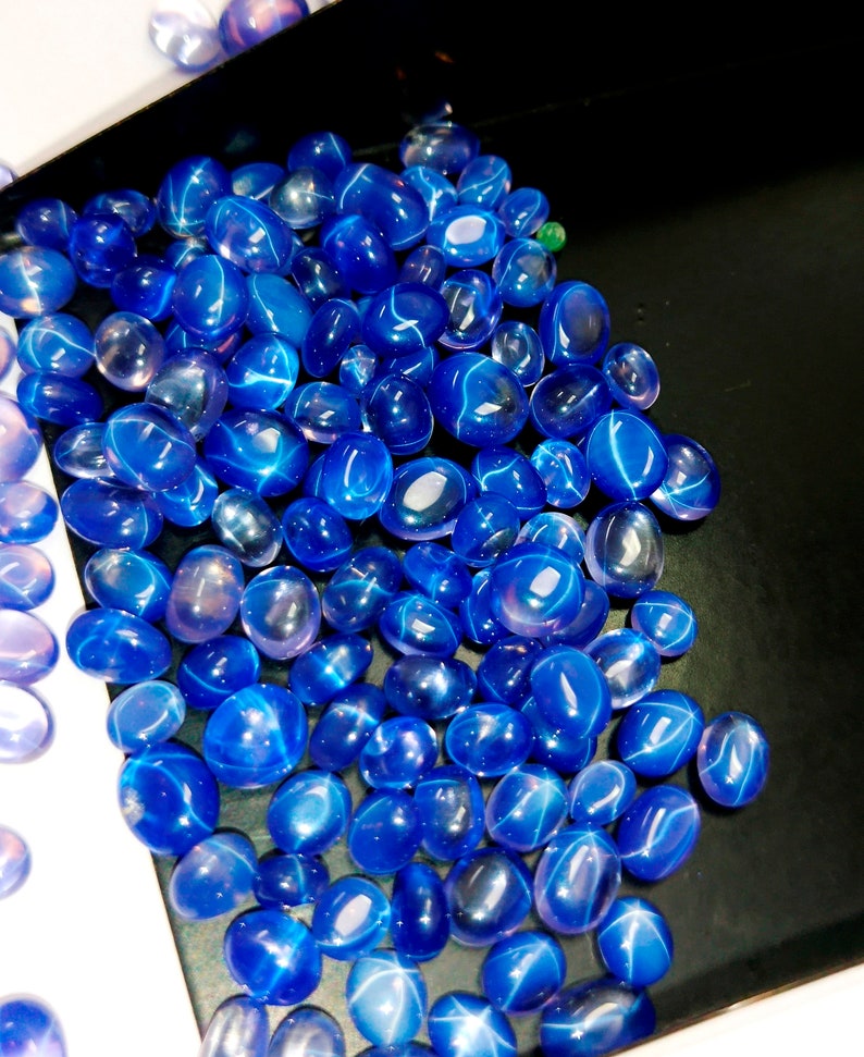 Natural Blue Star Sapphire Six Rays Oval Shape Cabochon Loose Gemstone ...