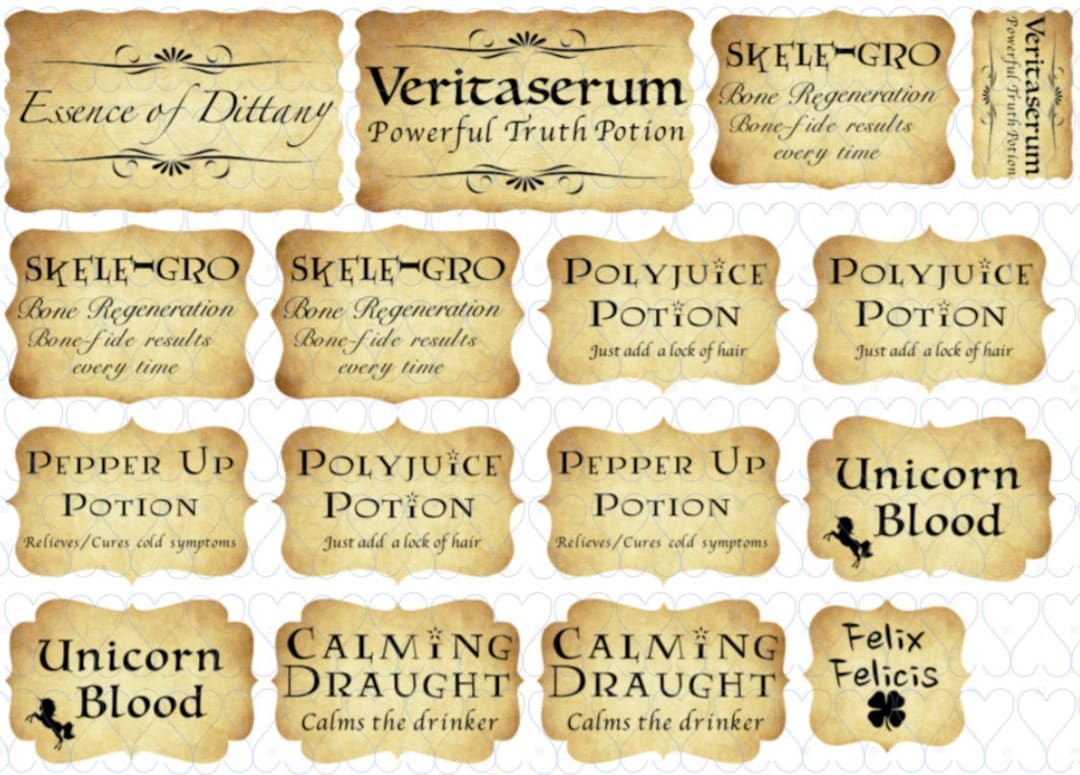 Variety Sized Potion Labels, Digital Download, Instant Download - Etsy