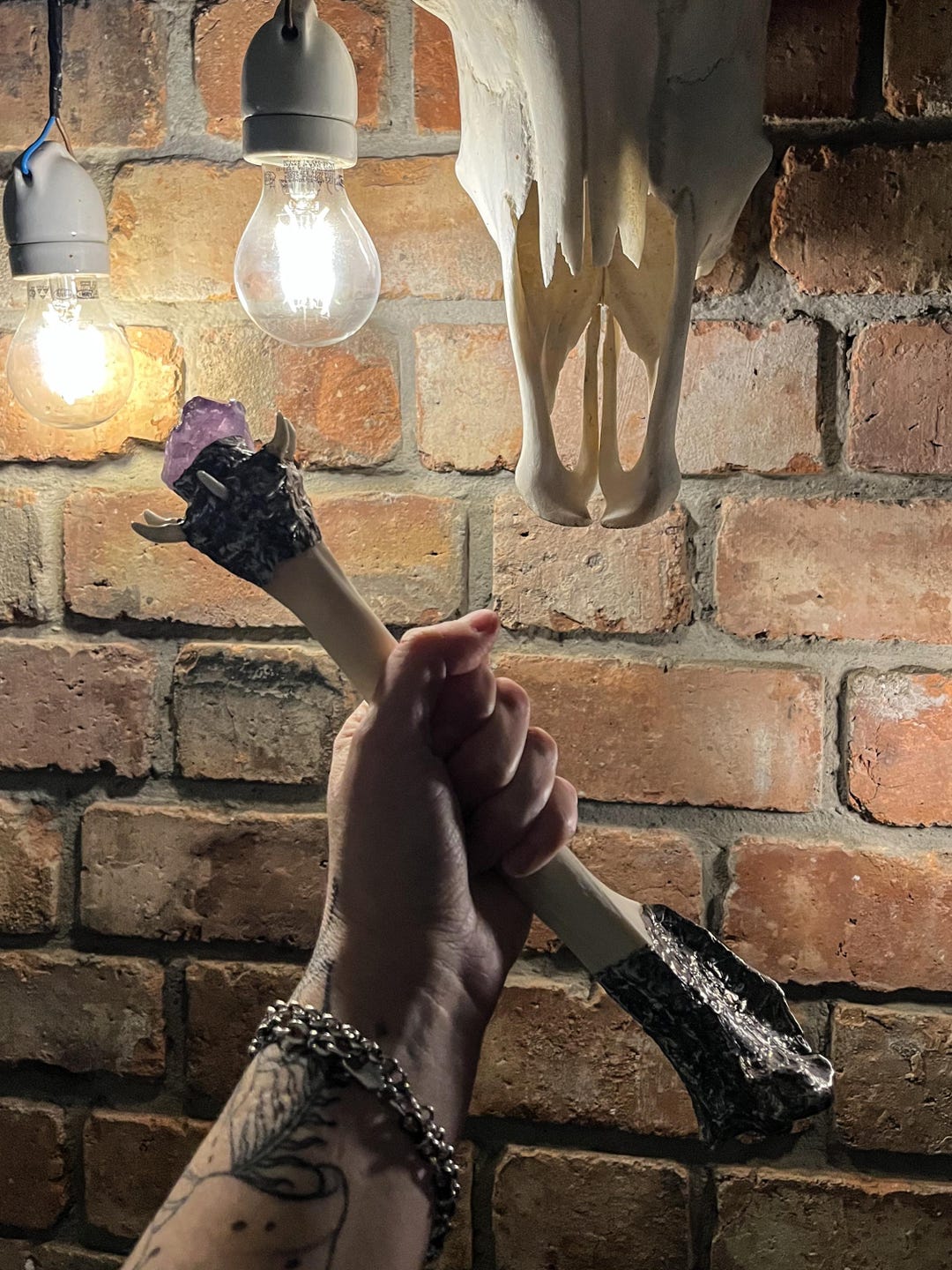 Sacred Deer Femur Bone Wand With Amethyst and Fox Fangs Fairytale Magic ...