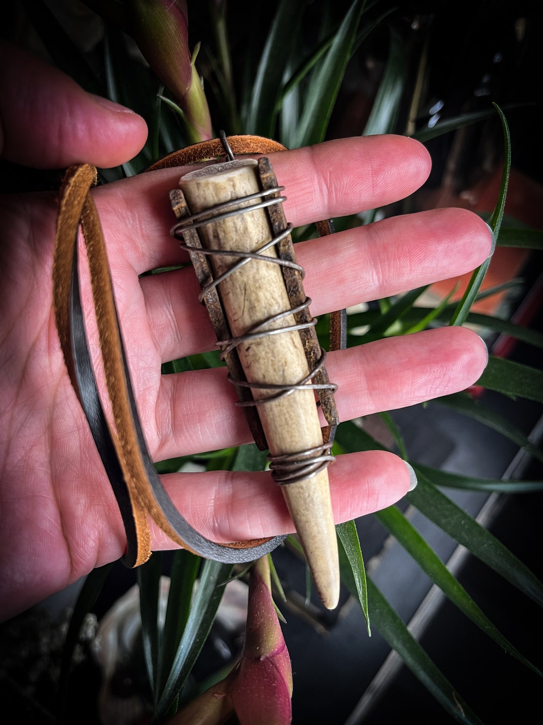 Naturally Shed Deer Antler Tine With Two Coffin Nails Bound in ...