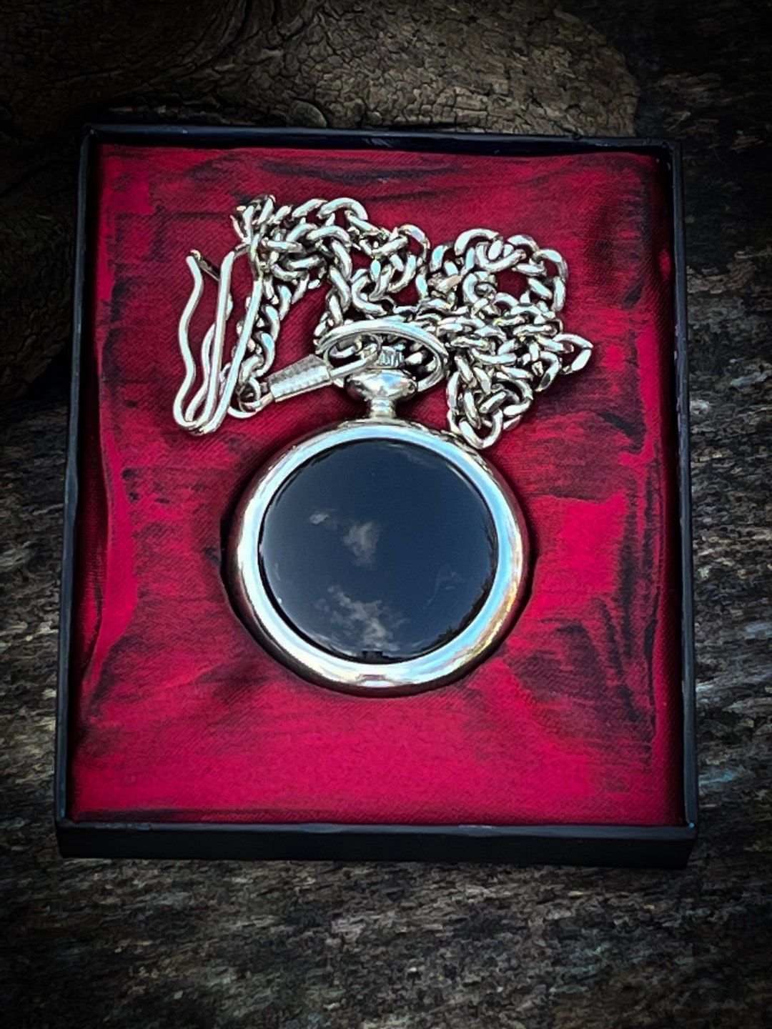 Scrying Black Mirror Glass Pocket Watch on a Thick Pocket Chain ...