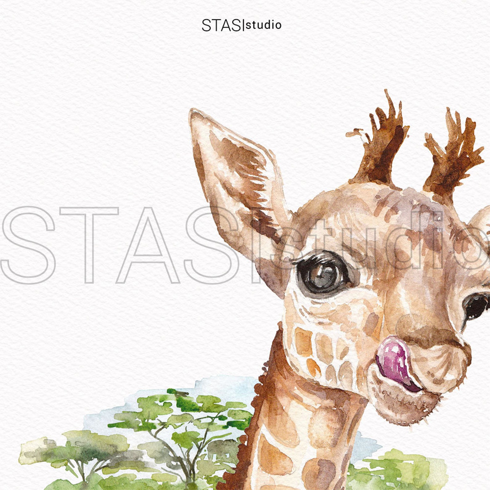 Cute Giraffes Watercolor Clipart Baby Giraffe African Wild | Etsy