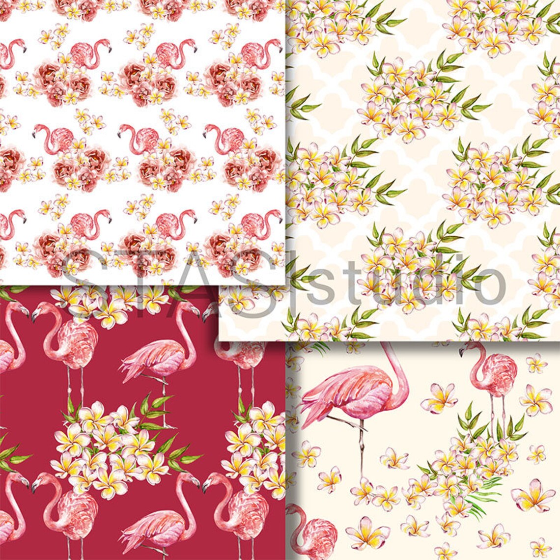 Pink Flamingo Watercolor Paper Pack Summer Floral Patterns | Etsy