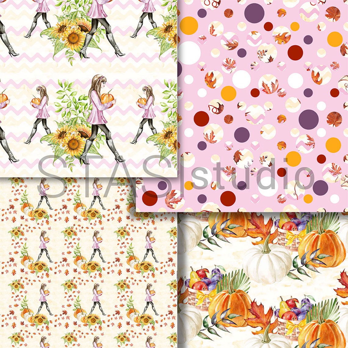 Thanksgiving Digital Paper Seamless Patterns Watercolor Autumn - Etsy