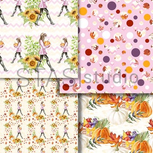 Thanksgiving Digital Paper Seamless Patterns Watercolor Autumn Planner ...