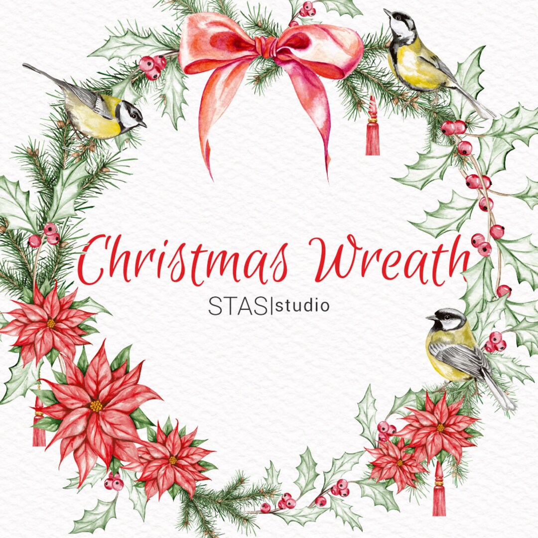 Christmas Wreath Watercolor Clipart Handpainted Illustration ...