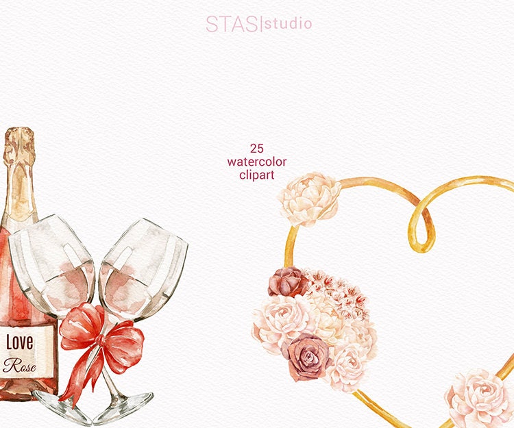 Romantic Valentines Watercolor Clipart Love Background Vine | Etsy