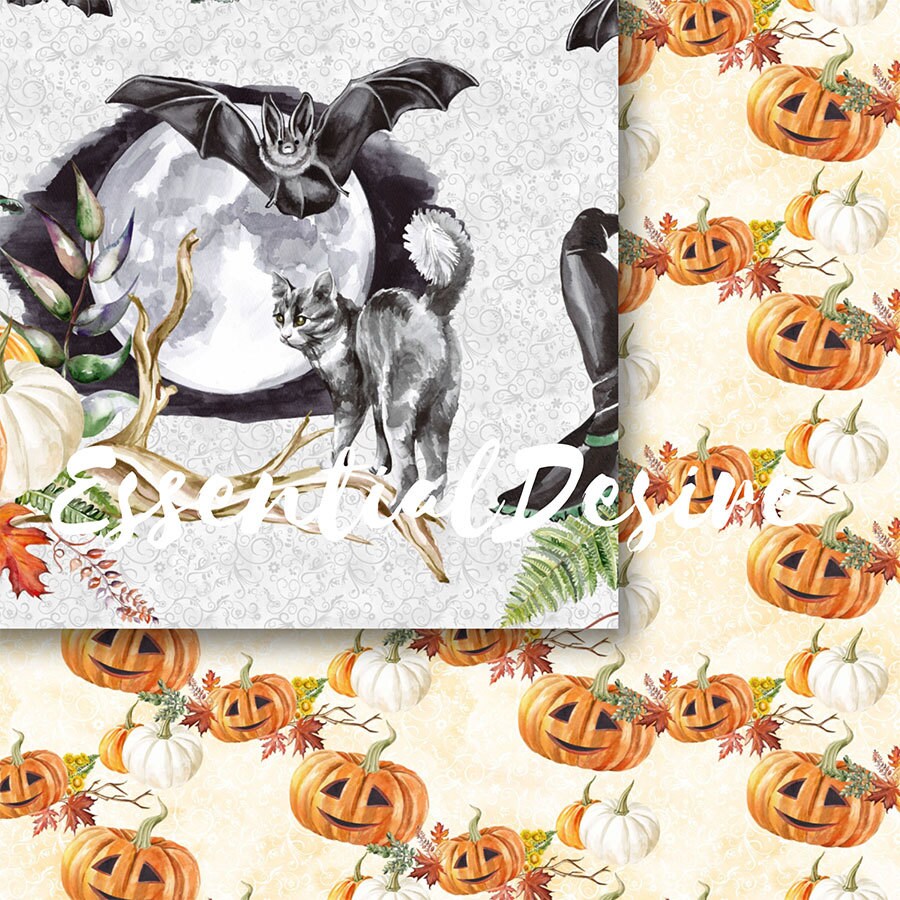 Watercolor Halloween Watercolor Paper Seamless Patterns | Etsy